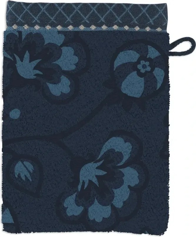 Pip Studio Jasmine Jacquard bavlněná froté žínka tmavě modrá 16x22 cm (Mycí žínka z velmi kvalitního bavlněného froté)