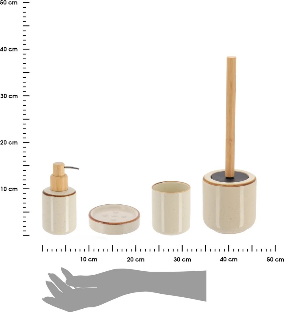 Sada koupelnových doplňků Elva, béžová/s dřevěnými prvky