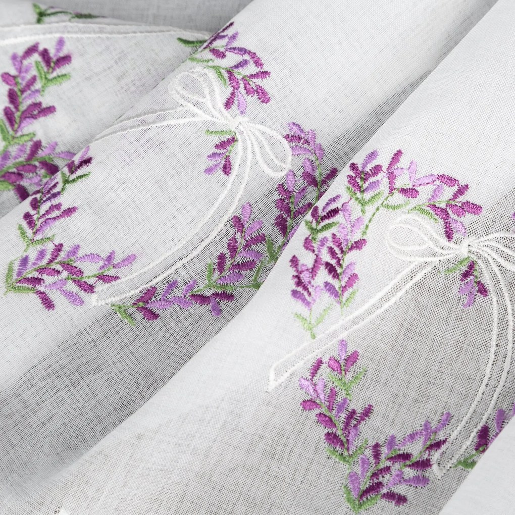 KRÁTKÁ ZÁCLONA NA POUTKÁCH LAVENDER 145X40 CM KVĚTY