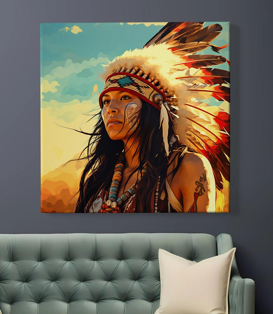 Obraz na plátně - Indiánská žena pouštní vítr FeelHappy.cz Velikost obrazu: 100 x 100 cm