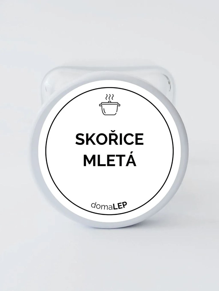 Samolepka na kořenky SKOŘICE MLETÁ bílá 5 cm tučné písmo