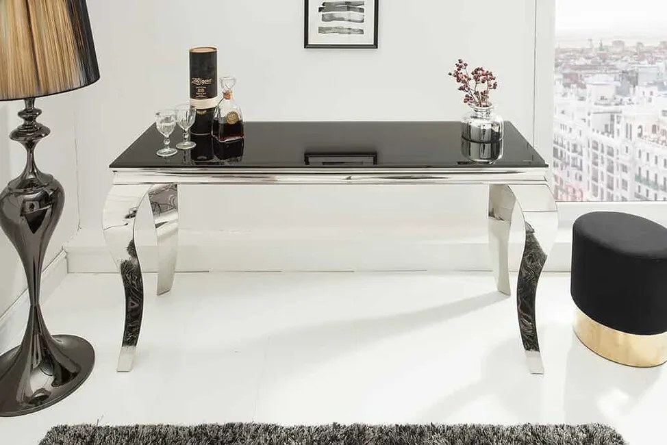Skleněný konzolový stolek Barock Black černá stříbrná 145cm