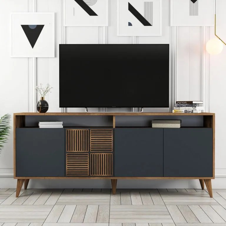 TV stolek MILAN, 180 x 78,6 x 35 cm, ořech, antracit