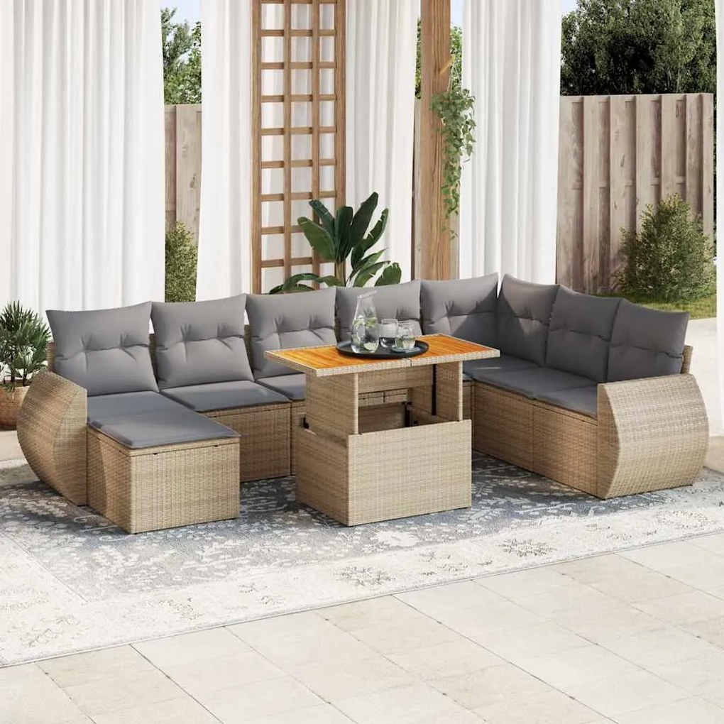 9dílná zahradní sedací souprava s poduškami béžová polyratan 3327300
