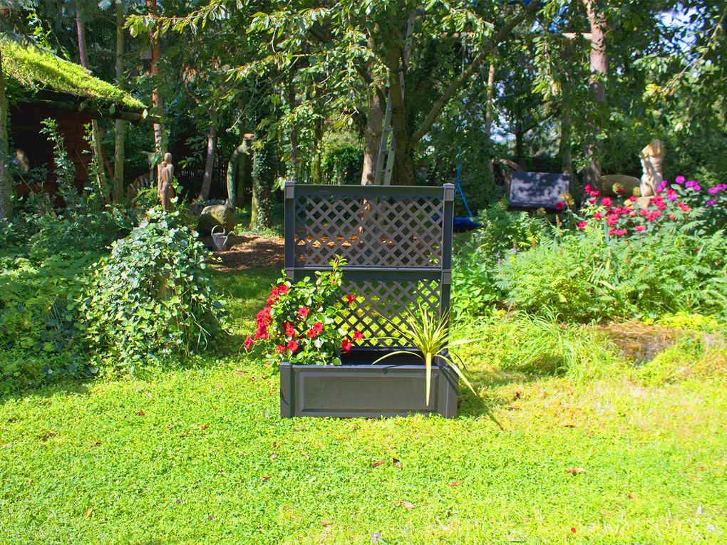 KHW Truhlík na rostliny s mříží, D 100 cm, 110 litrů, z odolného plastu. (antracitová)