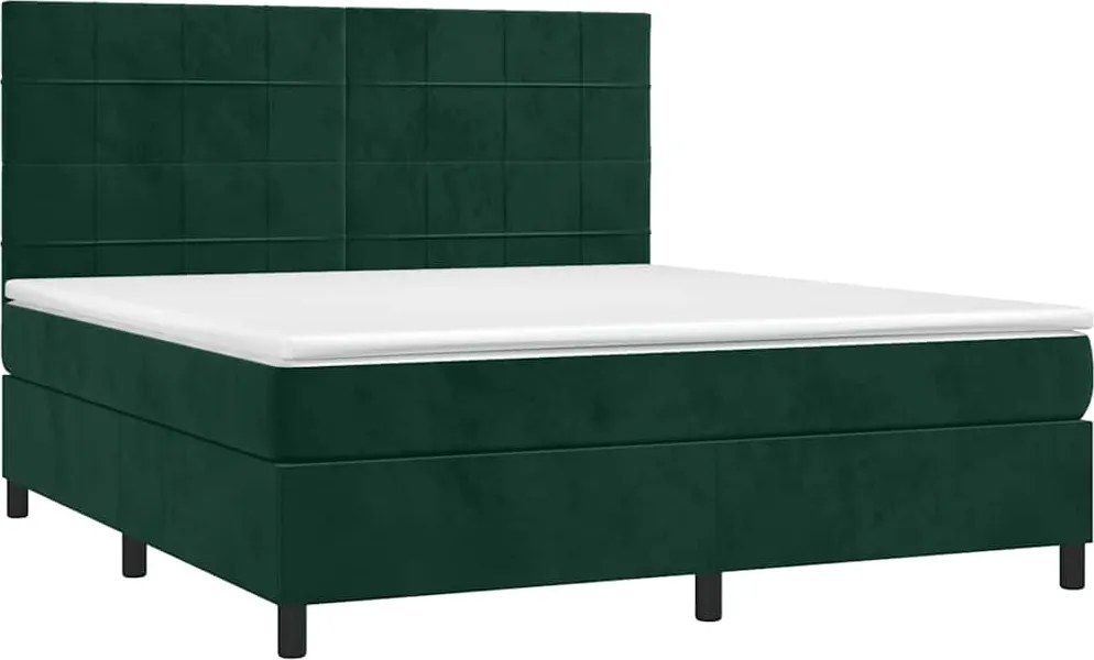 Box spring postel s matrací a LED tmavě zelená 160x200 cm samet 3136134