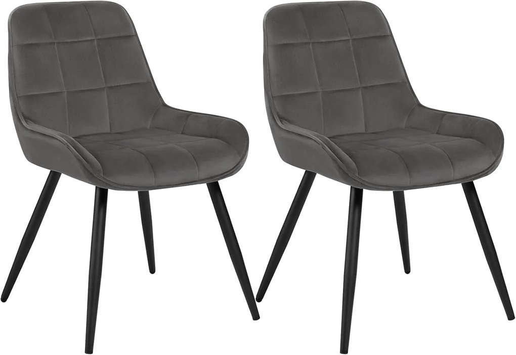WOLTU Sada 2 čalouněných jídelních židlí z sametu s ergonomickou opěrkou, tmavě šedá