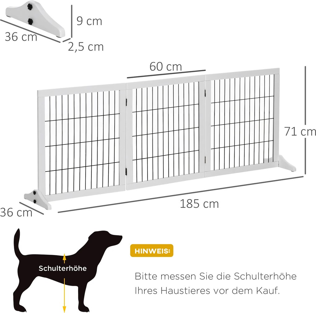 PawHut zábrana pro psy ochranný plot schodišťová brána 185 x 36 x 71 cm z borovicového dřeva v bílé barvě, ideální pro ochranu dveří a bezpečnost psů…