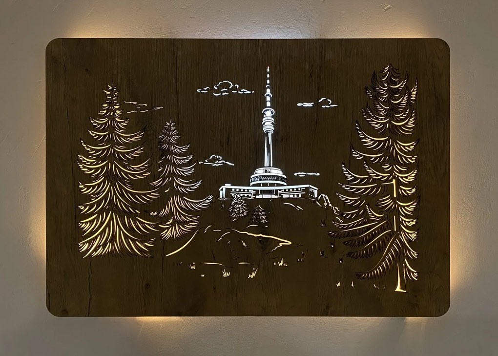 Li-Go "Praděd" světelný obraz s baterií 90x62cm varianta: ovládání na obraze bez dálkového ovladače, provedení: dub světlý