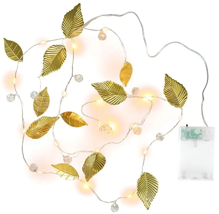 Osvětlení perly a zlaté listy, 20 LED, teplá bílá, 2 kusy