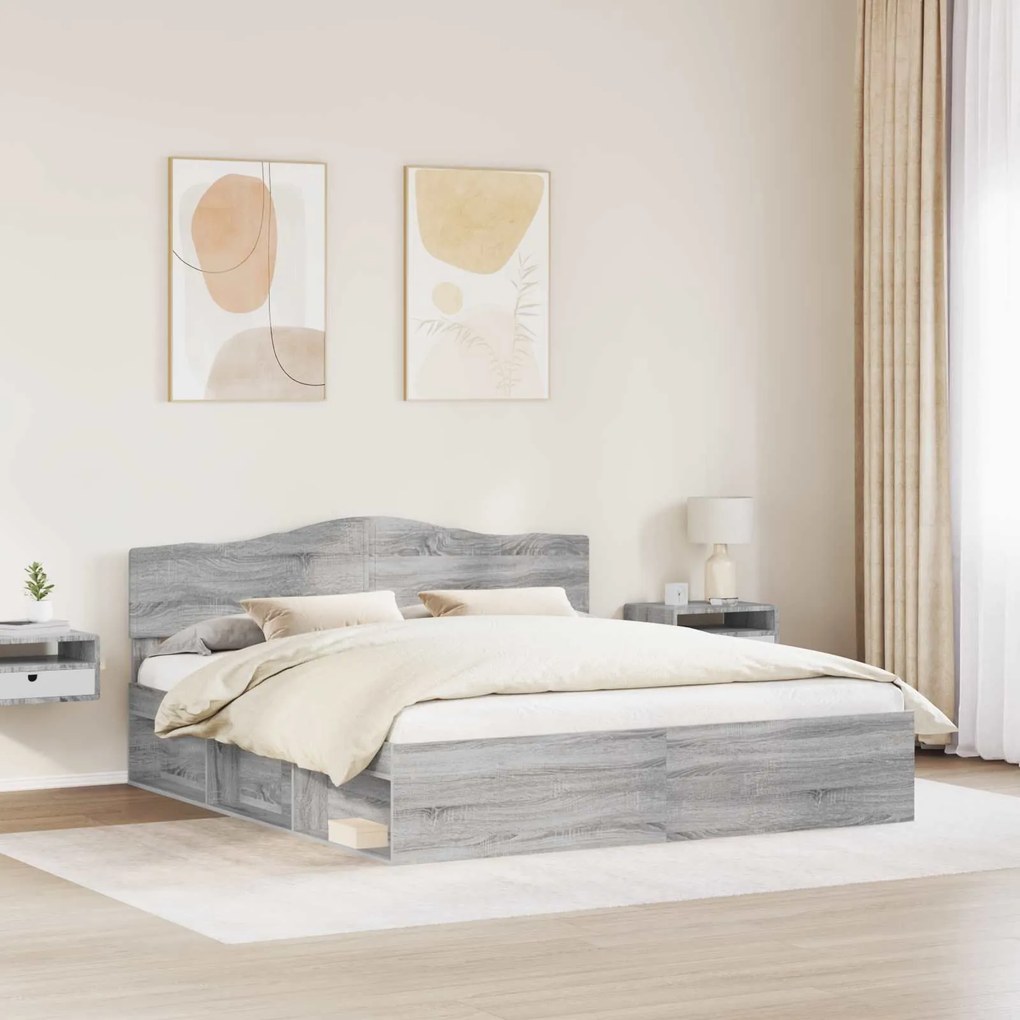Rám postele Šedá Sonoma 200 x 200 cm Masivní borové dřevo 3412858