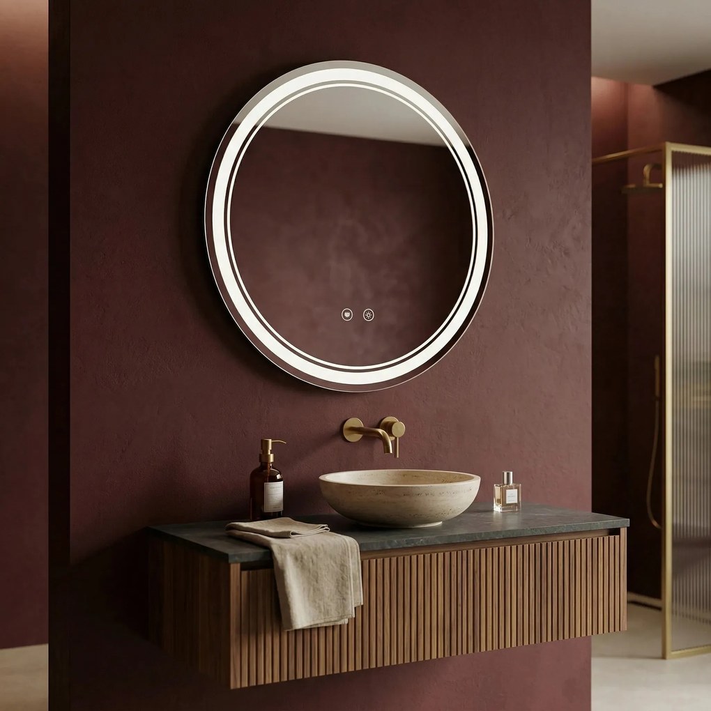Tutumi Zrcadlo ⌀90 cm s vyhříváním a regulovatelným LED osvětlením HOM-00206