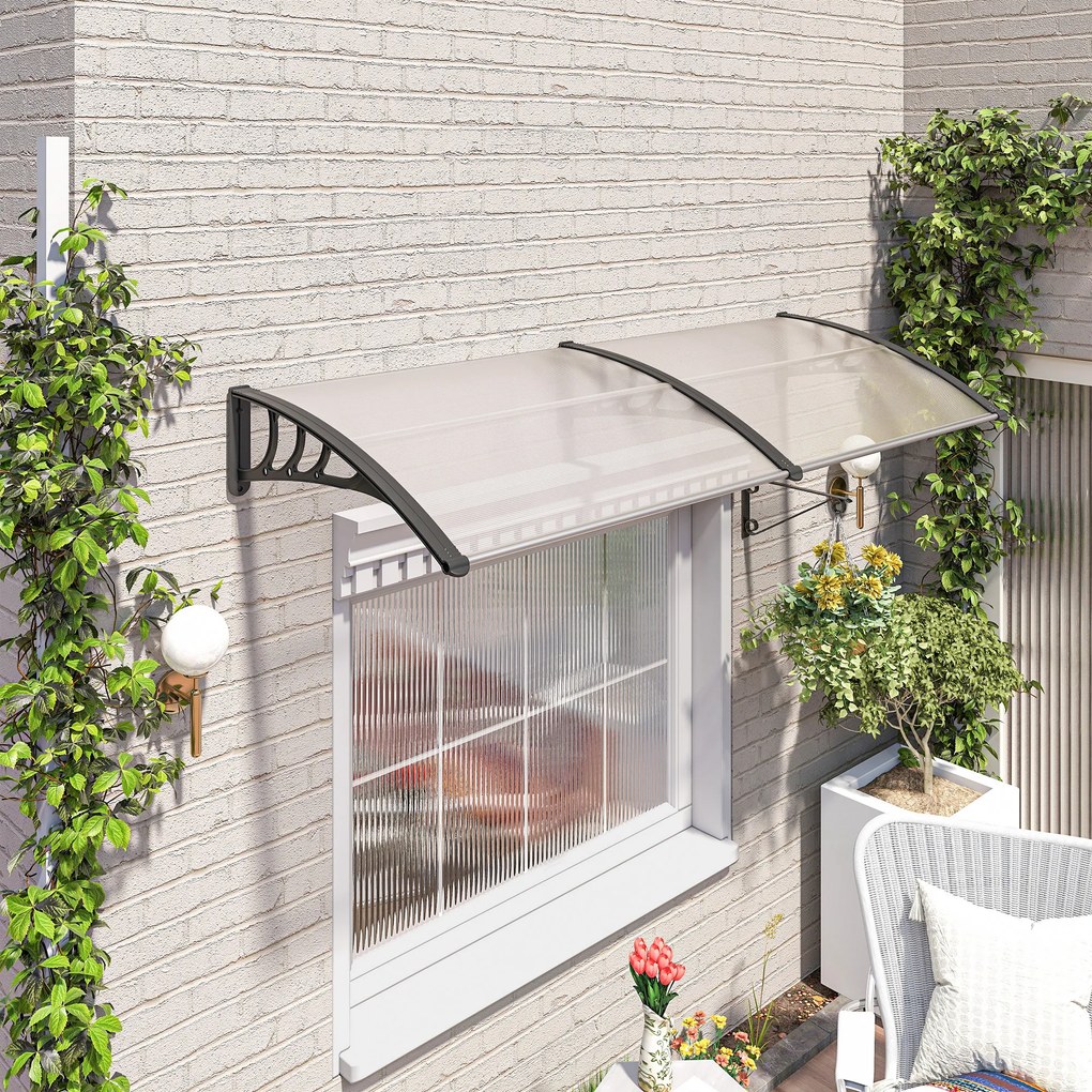 Stříška Outsunny na vchodové dveře 75x195x23 cm stříška z 5mm polykarbonátu, ochrana proti slunci a dešti pro venkovní použití, hliníková průhledná |…