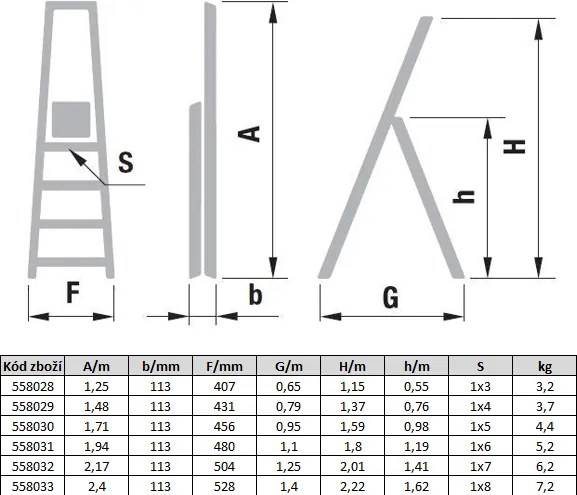Jednostranné hliníkové schůdky ALVE EUROSTYL, 1x8 stupňů, 1,62 m