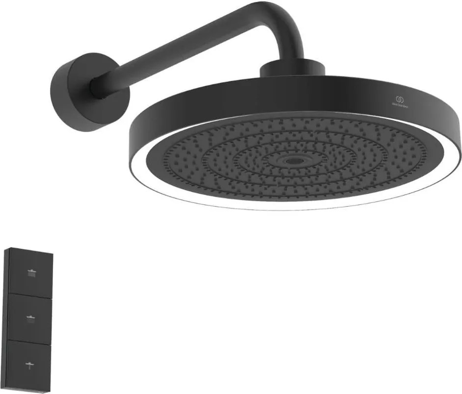 Ideal Standard Idealrain Solos - Hlavová sprcha s připojením, průměr 33 cm, 3 proudy, s LED osvětlením, hedvábná černá A7890XG