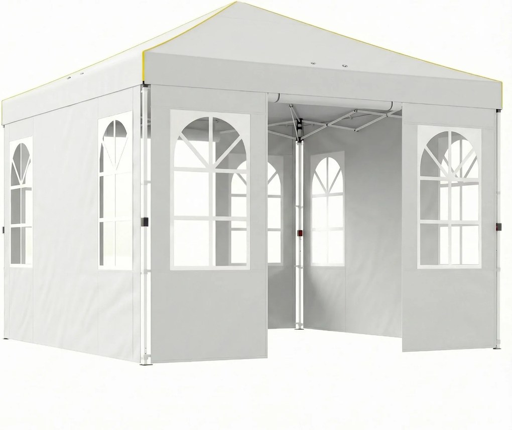 Outsunny skládací altán 3x3 m Pop-up s UPF50+ 4 odnímatelné boční díly nastavitelné výšky a cestovní taška bílá