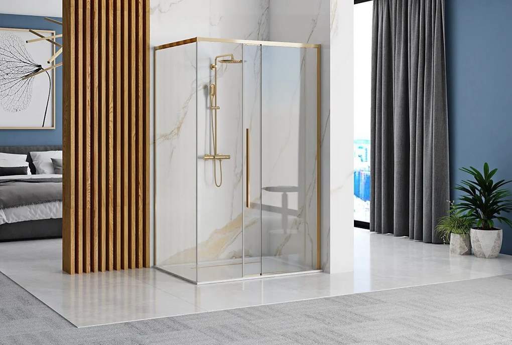 Rea - SOLAR GOLD ELEGANT čtvercový sprchový kout 90 x 90 cm, čiré sklo/zlatý profil, REA-K4900
