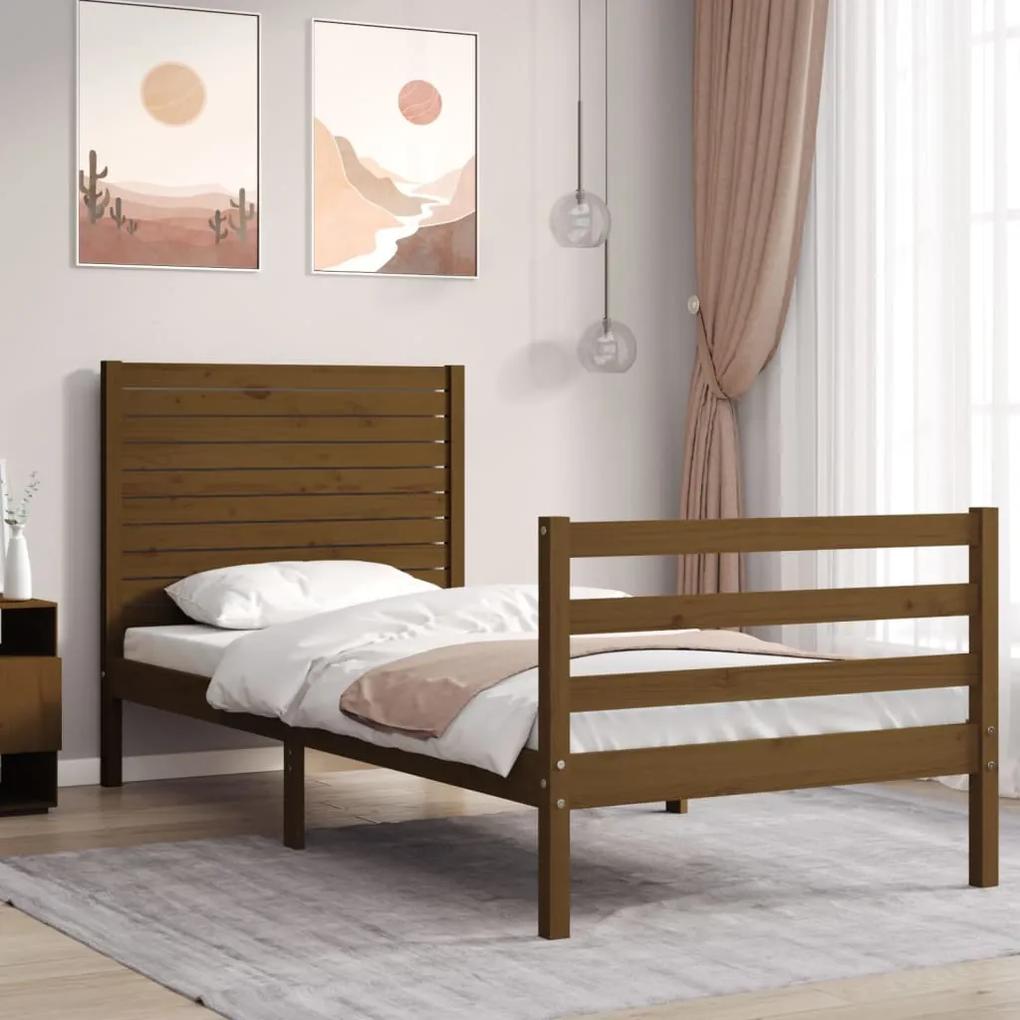 Rám postele s čelem medově hnědý 90 x 200 cm masivní dřevo,  3195014