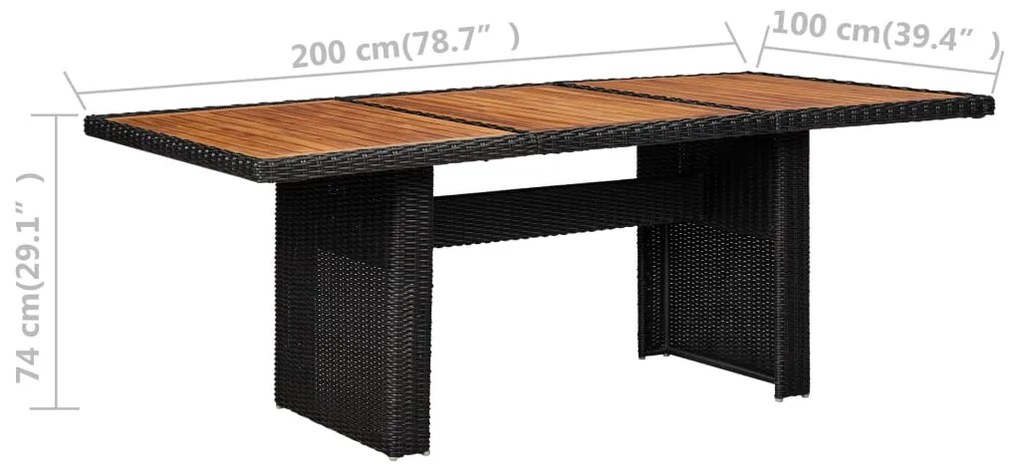 vidaXL Marketos Zahradní jídelní stůl černý 200 x 100 x 74 cm polyratan