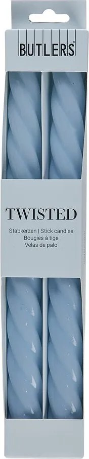 Butlers TWISTED Sada lesklých svíček 2 ks 25,5 cm - sv. modrá
