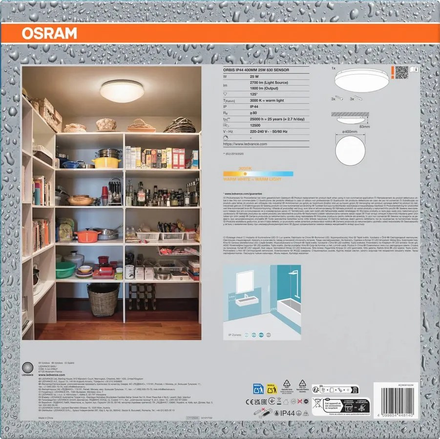 OSRAM OSRAM, ORBIS koupelnové stropní svítidlo, ø 400mm, sensor, OSRAM, 2700lm, 25W, IP44, AC36061022M