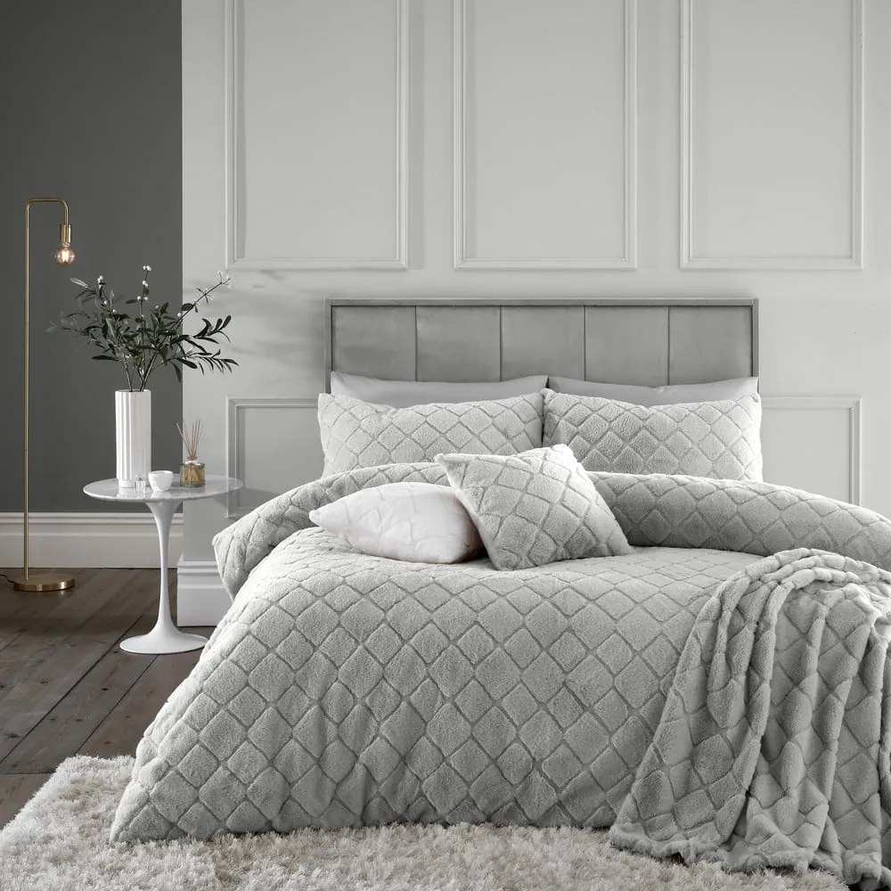 Šedé povlečení na dvoulůžko z mikroplyše 200x200 cm Cosy Diamond – Catherine Lansfield