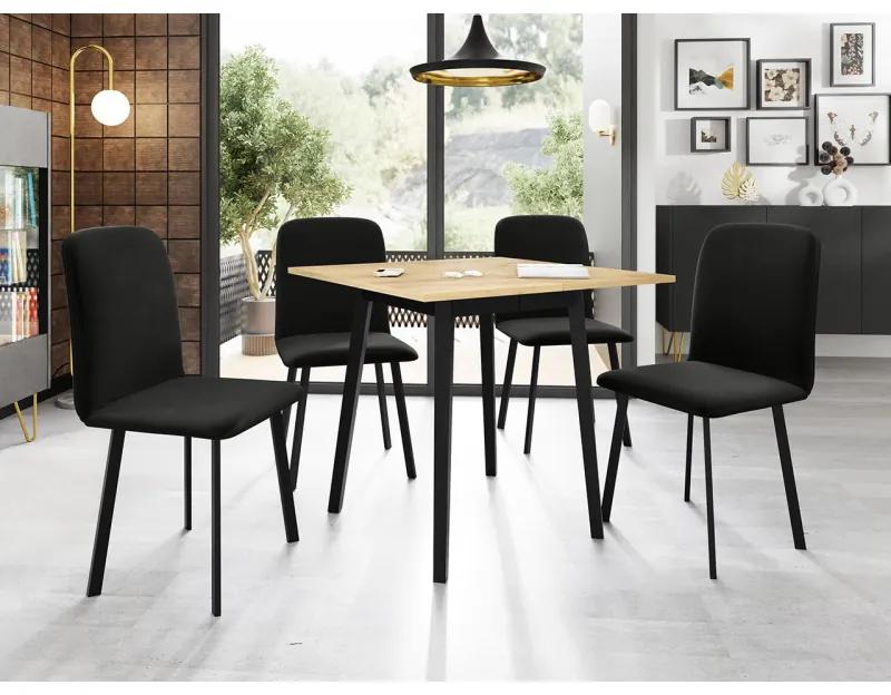 Rozkládací stůl Renkiz S 85/85 se 4 židlemi Lekoz, Barva dřeva: šedý mramor + černá, Potah: Amor Velvet 4321