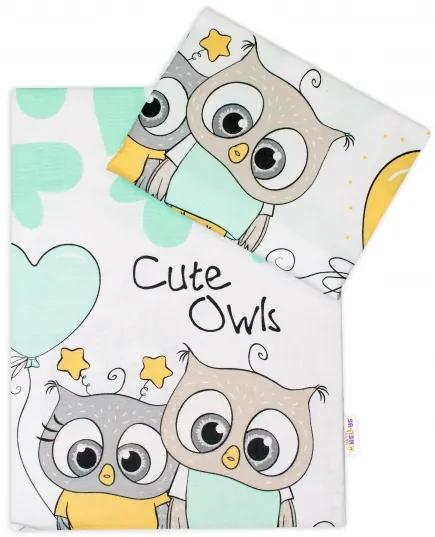 Baby Nellys Baby Nellys 2-dílné bavlněné povlečení Cute Owls - zelené