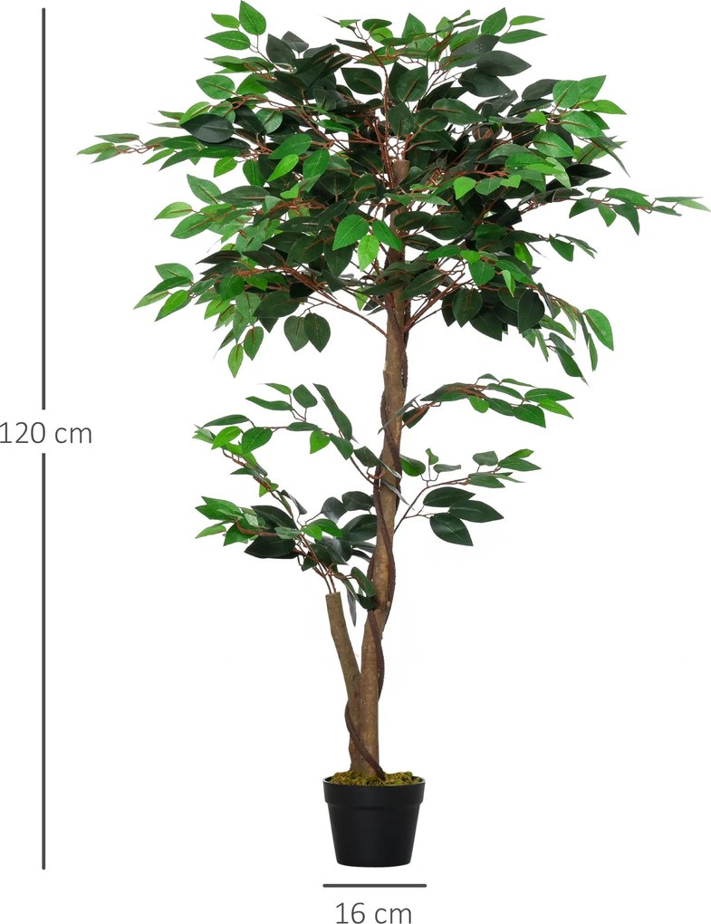 Umělý čajovník Outsunny, 120 cm, umělé stromky v dekorativním květináči pro interiér domova, obývací pokoj, kancelář Ø16x120 cm, zelený