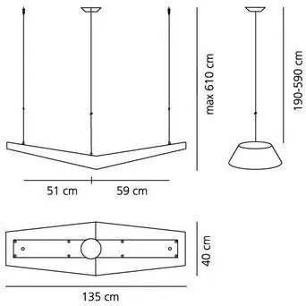 Artemide AK00100 Mouette Symmetric, závěsné designové svítidlo, 55W LED 3000K stmívatelné DALI, 135cm, délka závěsu 190cm