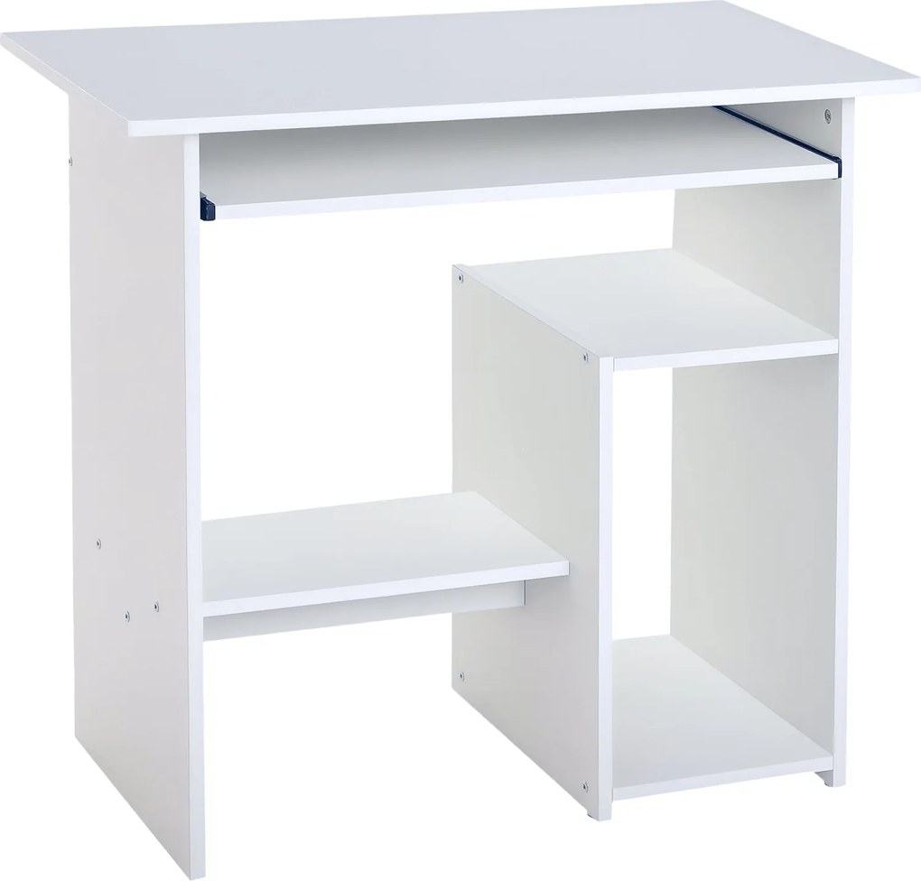 HOMCOM Úsporný stůl pro domov a kancelář, moderní počítačový stůl, držák CPU, dřevěná klávesnicová police, 80x45x75cm, bílý | Aosom