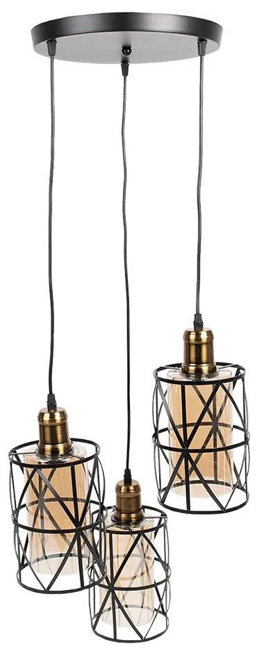 Černá závěsná lampa se skleněnými stínidly Maria - Ø 35*110 cm / E27/max 3*40W