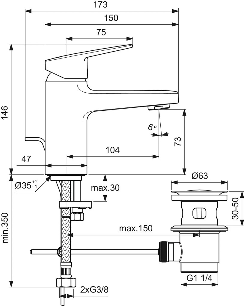 Ideal Standard Ceraplan - Umyvadlová baterie s kovovou odtokovou garniturou, chrom BD214AA