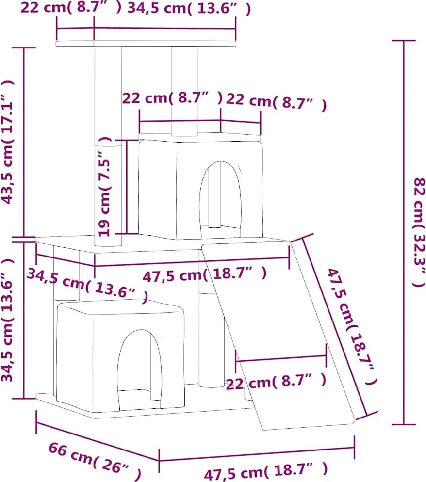 Škrabadlo pro kočky se sisalovými sloupky krémové 82 cm 171663