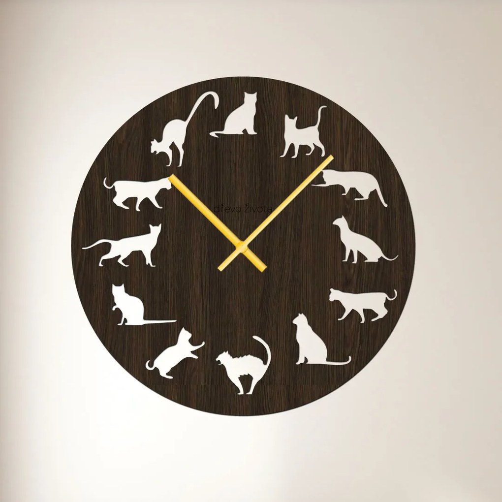 dřevo života Nástěnné KOČIČÍ hodiny Zvolte barvu dekoru: Javor, Zvolte velikost hodin (cm): 50x50