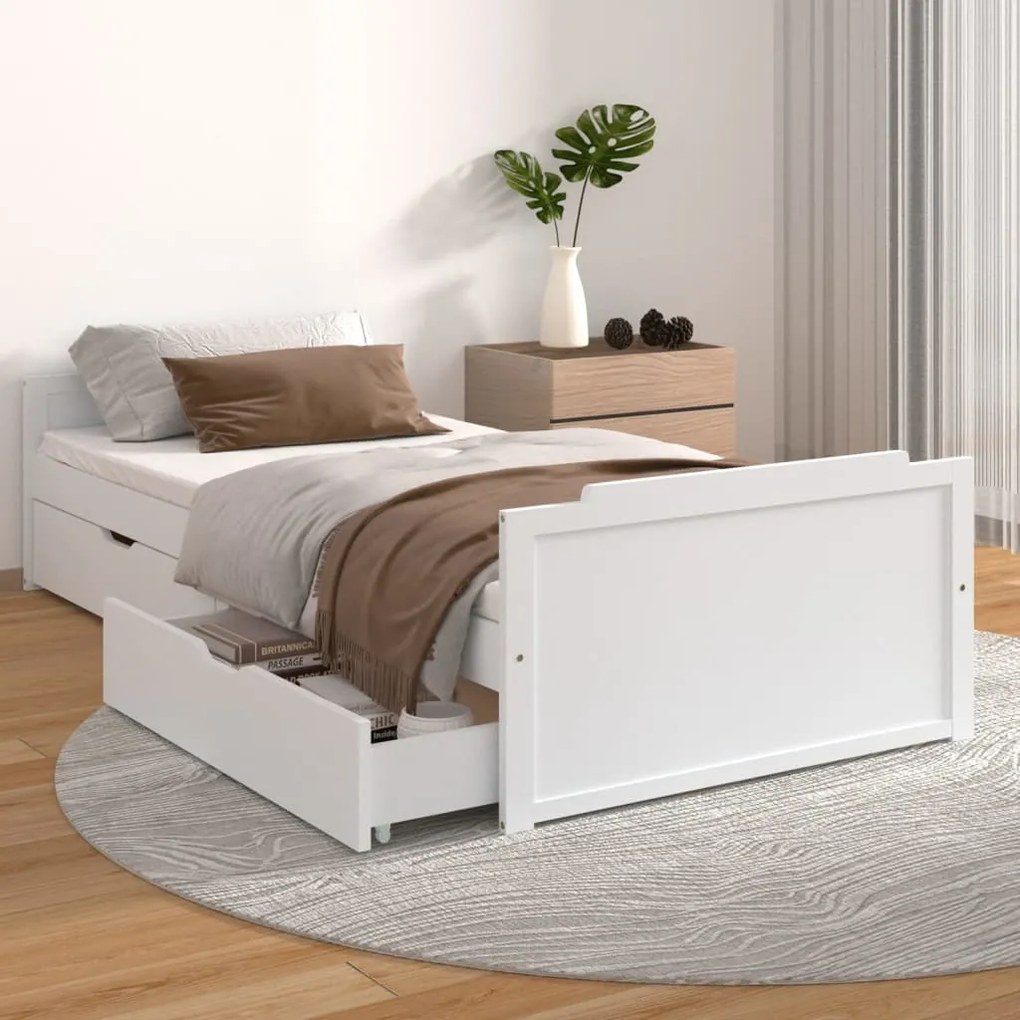 322160 vidaXL Rám postele se zásuvkami bílý masivní borové dřevo 90 x 200 cm