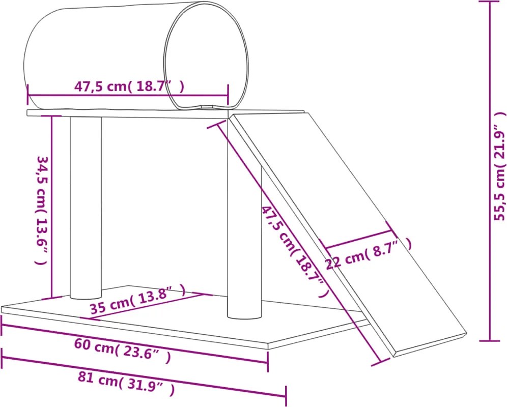 Škrabadlo pro kočky s tunelem a žebříkem krémové 55,5 cm 171789