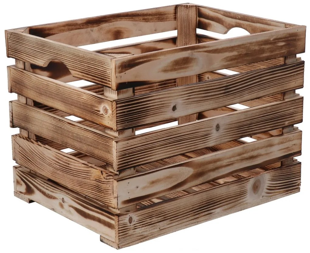 Dřevobox Opálená dřevěná bedýnka 40 x 30 x 30cm