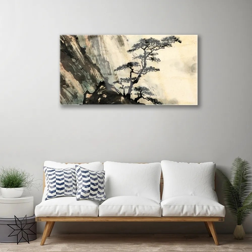 Obraz na skle Malovaný Strom Umění 125x50 cm