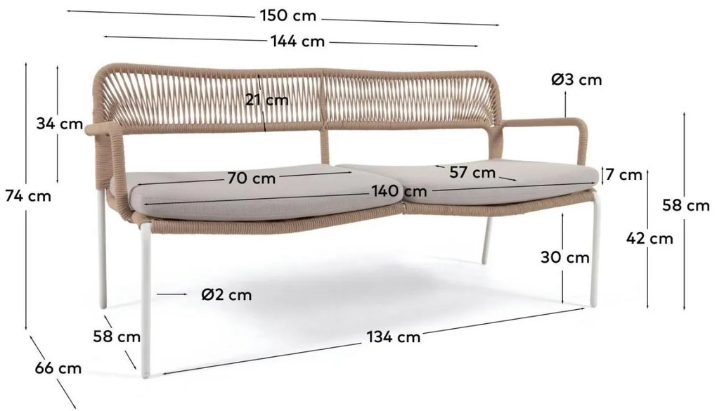 Béžová dvoumístná pohovka Kave Home Cailin s výpletem 150 cm