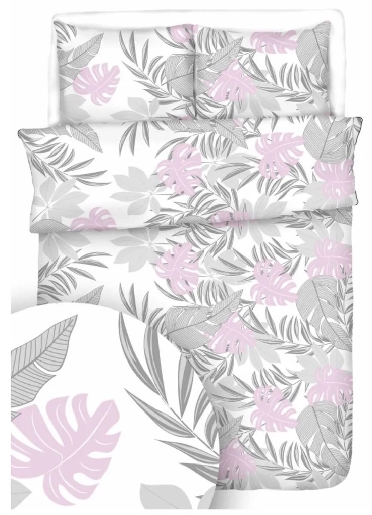 Povlečení krepové Tropic růžový  TiaHome - 1x Polštář 90x70cm, 1x Přikrývka 140x200cm