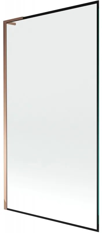 Mexen Next L, 1-křídlová vanová zástěna 100 x 150 cm, 6mm čiré sklo-černý vzor, růžové zlato profil, 895-100-000-03-70-60