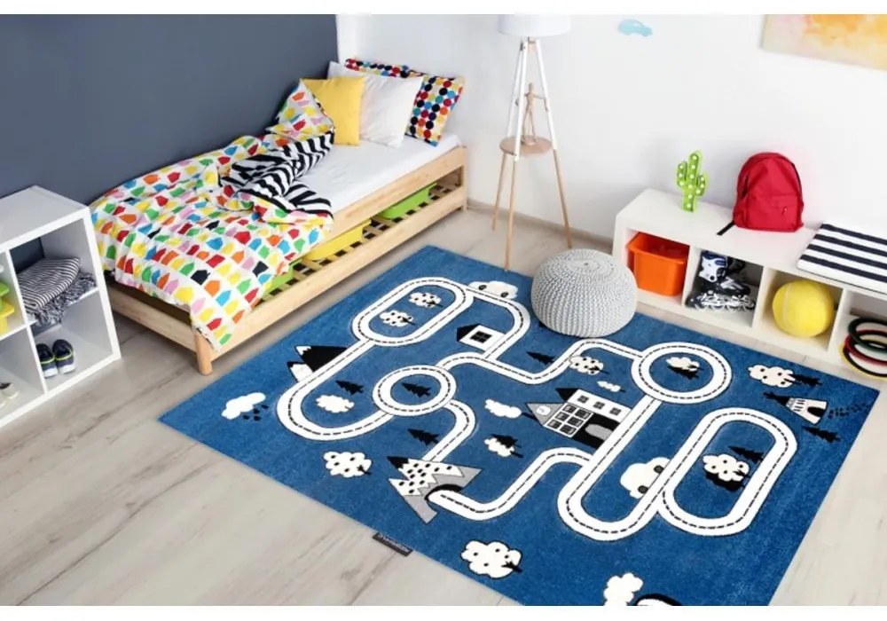 Dětský kusový koberec Cesty ve městě modrý 200x290cm