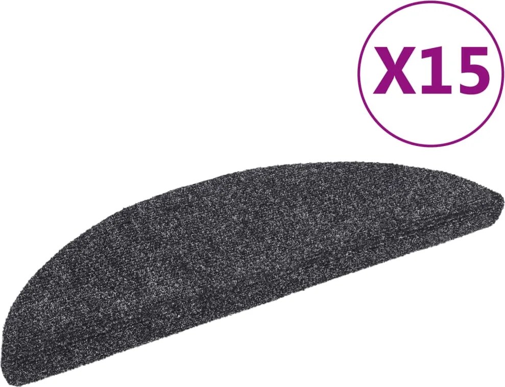 Schodové rohože samolepicí 15 ks 56 x 17 x 3 cm tmavě šedé, půlkulaté 132691