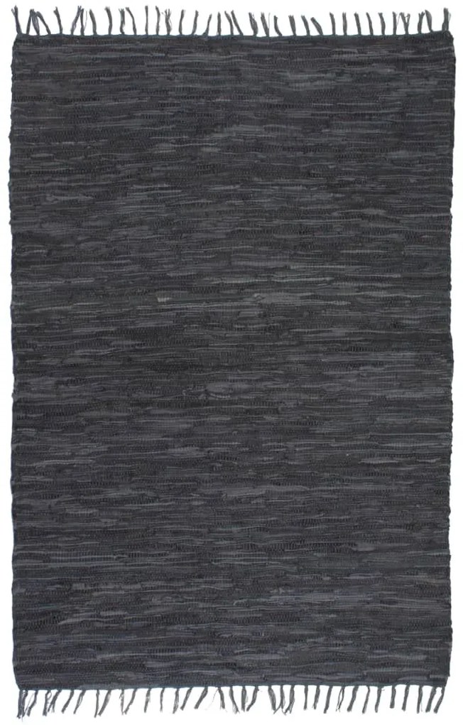 245235 vidaXL Ručně tkaný koberec Chindi kůže 190 x 280 cm šedý