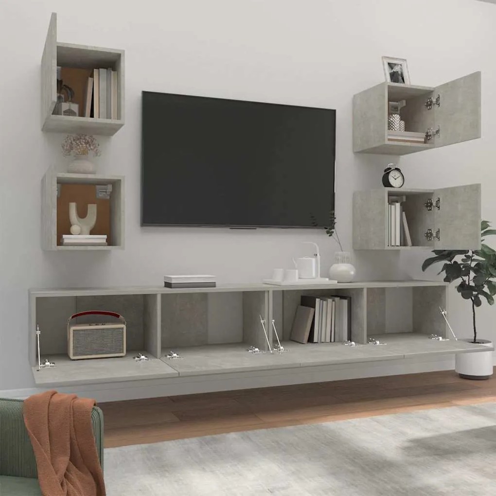 6dílný set TV skříněk betonově šedý kompozitní dřevo 3114265