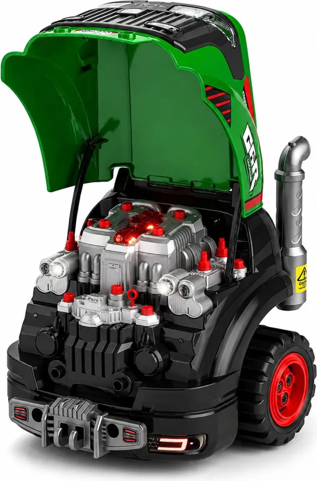 LEAN Toys Traktor na natahování – Malý kutil, světla, zvuky, vodní pára