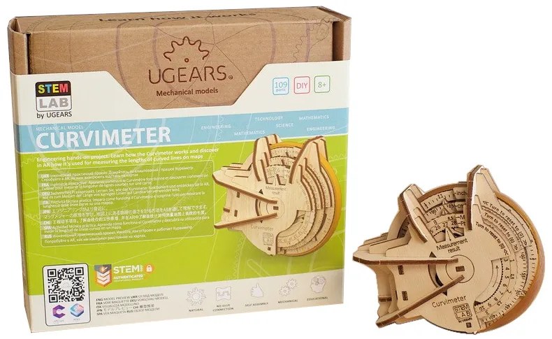 Ugears 3D dřevěné mechanické puzzle STEM křivkoměr (opisometr)