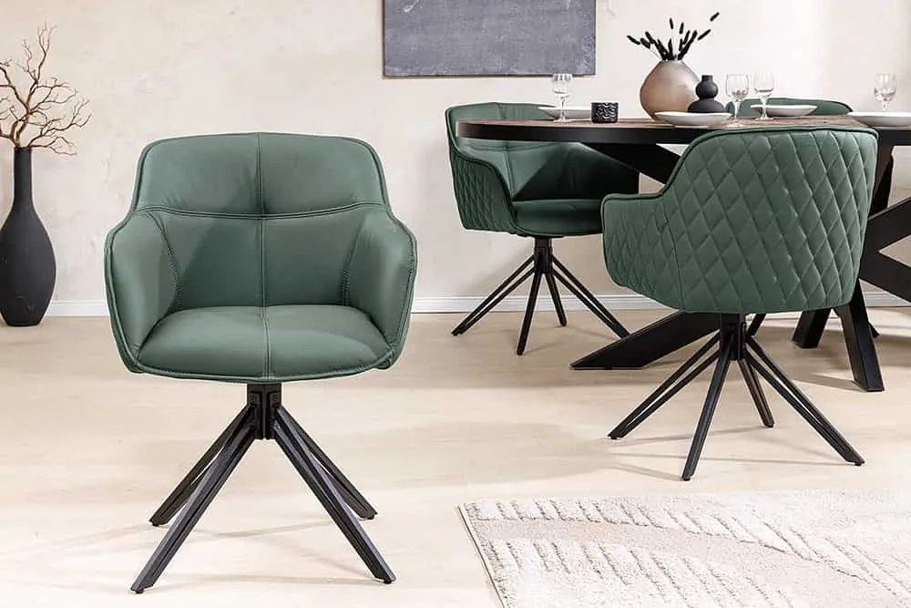 Designová otočná židle Natasha zelená kůže