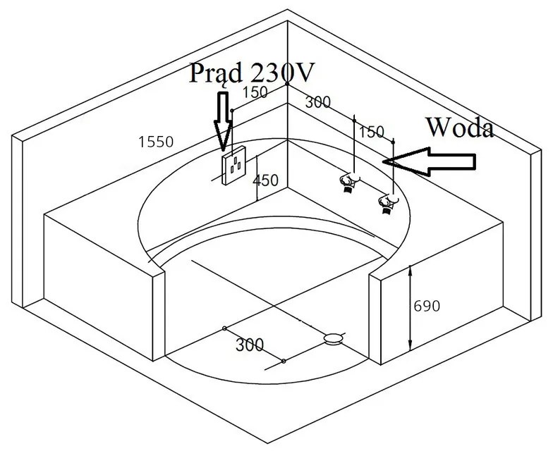 BPS-koupelny Hydromasážní vana HYD-DE916-155 155x155 s ohřevem vody, černý panel